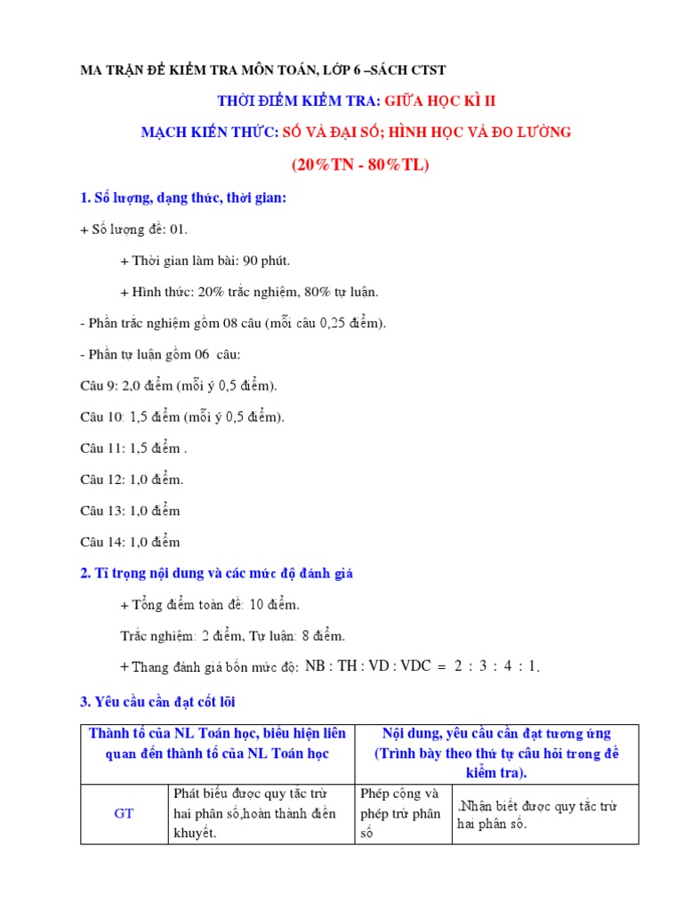 De Thi Giua Ki 2 Toan 6 CTST | PDF