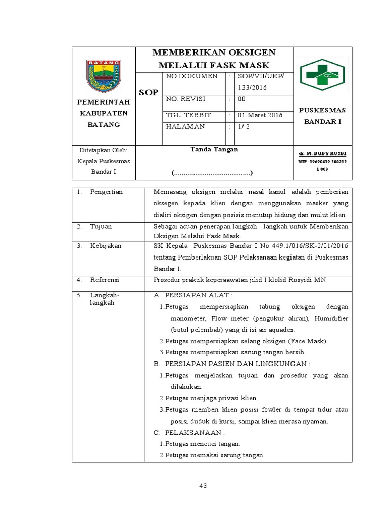 Memberikan Oksigen Melalui Fask Mask | PDF
