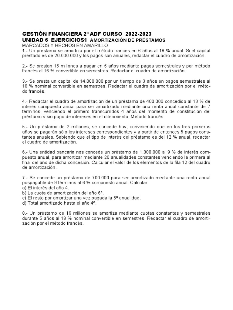 Ejercicios 1 Unidad 6 | PDF