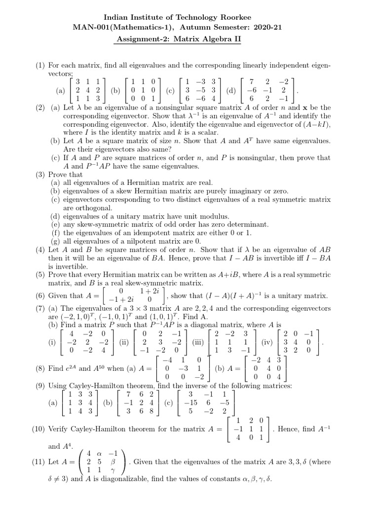 Assignment 2 MAN 001 2022 | PDF | Eigenvalues And Eigenvectors | Matrix (Mathematics)