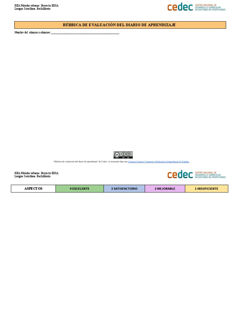 Cedec Rubrica Diario de Aprendizaje | PDF | Evaluación | Rúbrica (Académica)