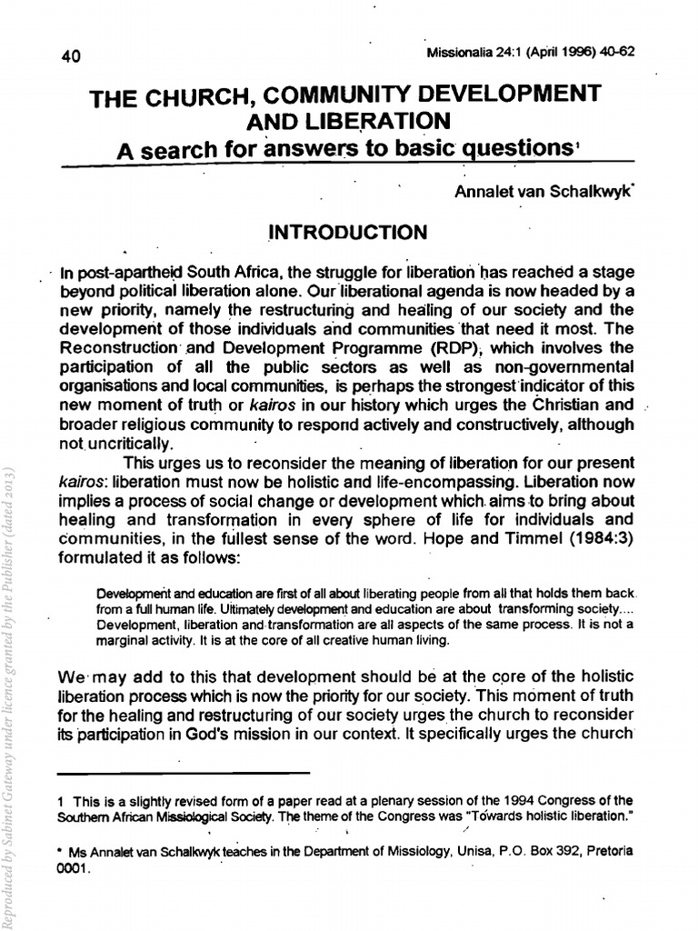 The Church Community Development and Liberation | PDF