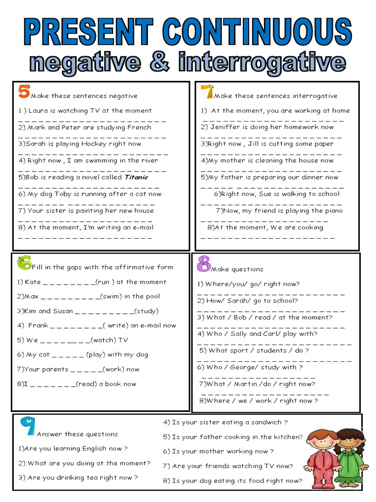 Present Continuous Tense Exercises | PDF