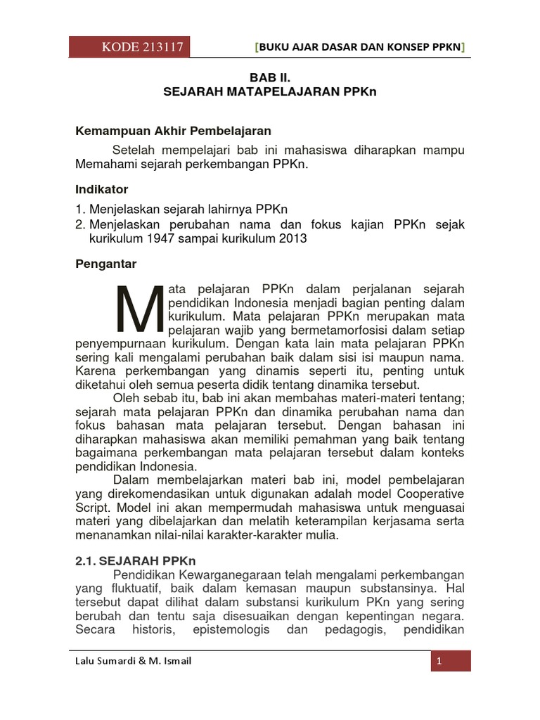 Bab 2 Sejarah Dan Perubahan Nama PPKN | PDF