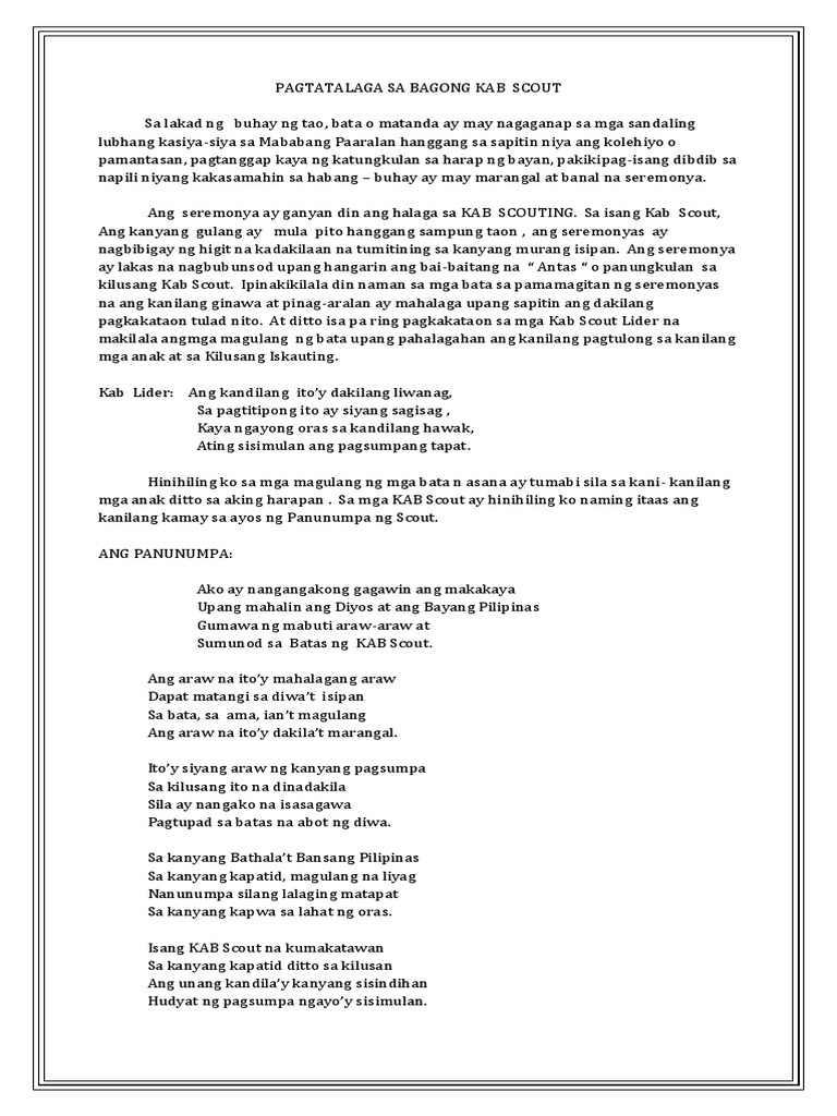 Pagtatalaga Sa Bagong Kab Scout | PDF Pagtatalaga Sa Bagong Kab Scout | PDF