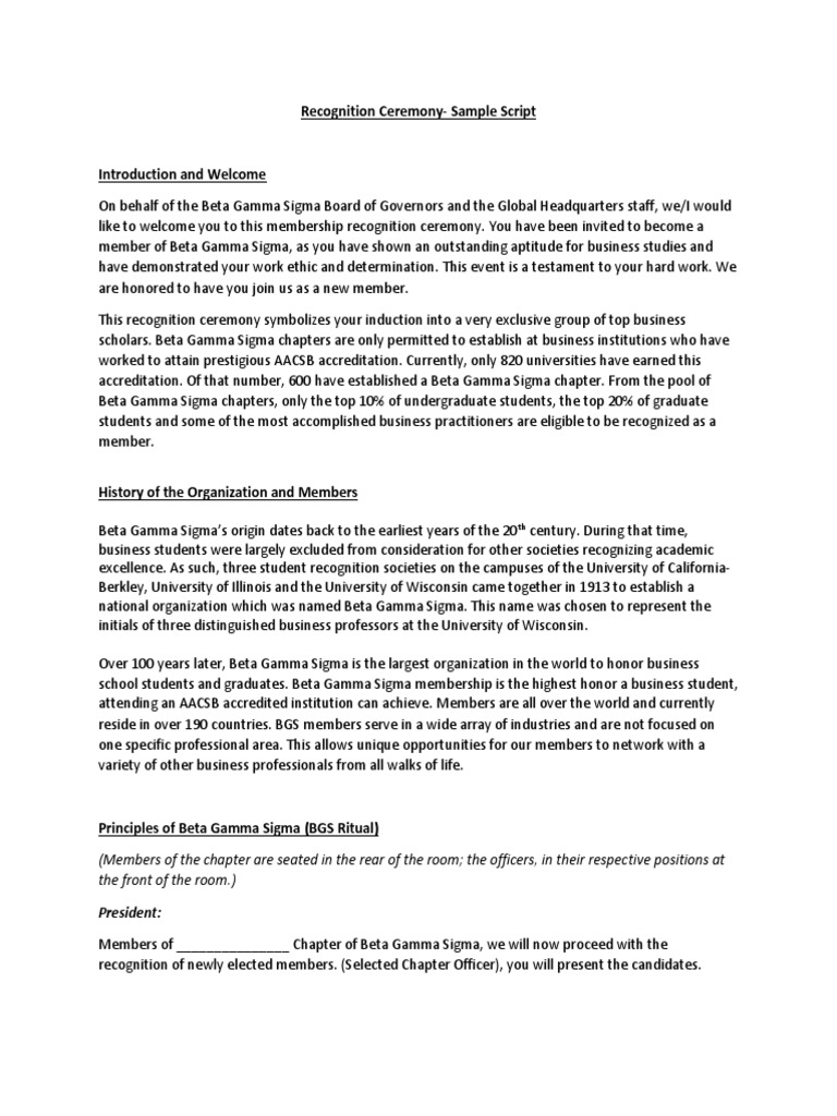 Recognition Ceremony Script - Long Version | PDF | Fraternities And ...