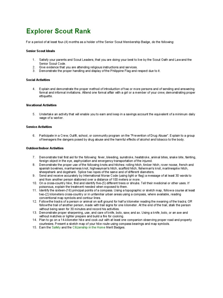 Explorer Rank - Requirments | PDF | Knot