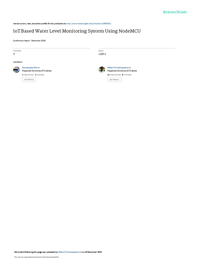 Io TBased Water Level Monitoring System Using Node MCU | PDF | World Wide Web | Internet & Web