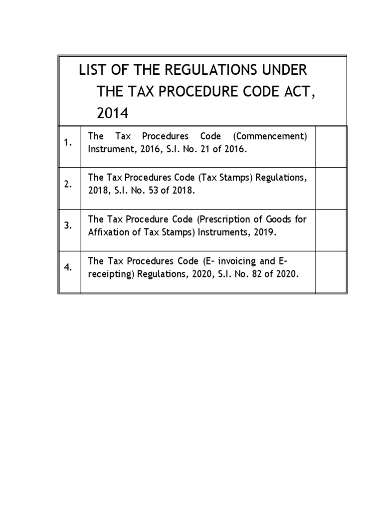 TPC - List of The Regulations Under The Tax Procedure Code Act | Download Free PDF | Taxpayer ...