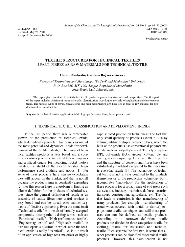 Textile Structures For Technical Textiles Part I | PDF | Textiles | Fibers