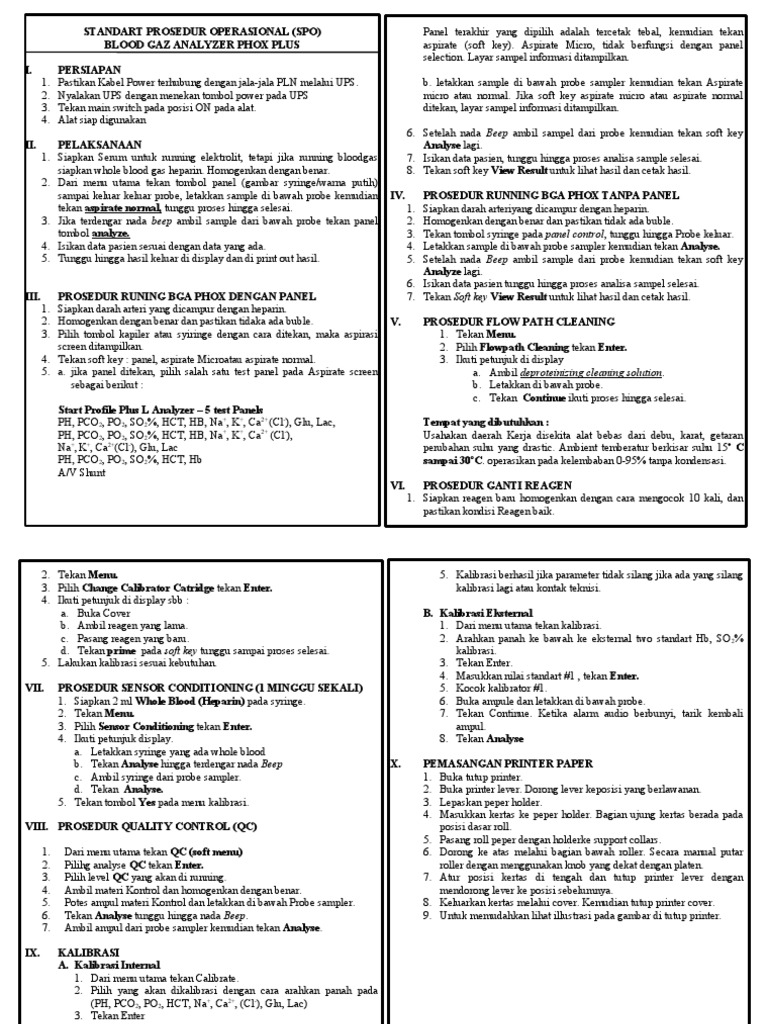 STANDAR OPERASIONAL PROSEDUR ANALISIS GAS DARAH MENGGUNAKAN ALAT BLOOD ...