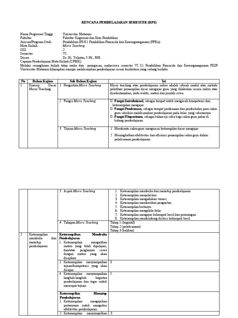 Rencana Pembelajaran Micro Teaching | PDF | Karier & Perkembangan | Pengembangan Diri