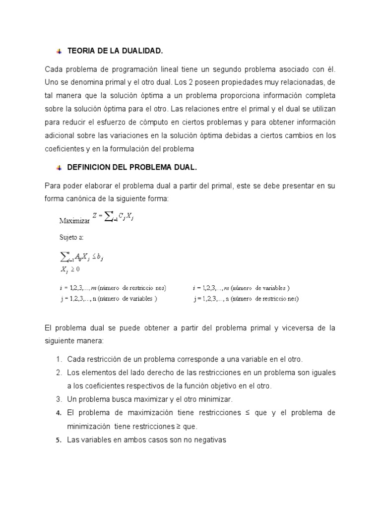 Teoria de La Dualidad | PDF | Programación lineal | Ecuaciones