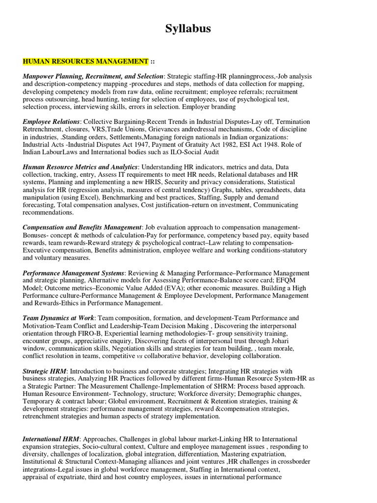 HR Syllabus 2 | PDF | Leadership | Human Resource Management