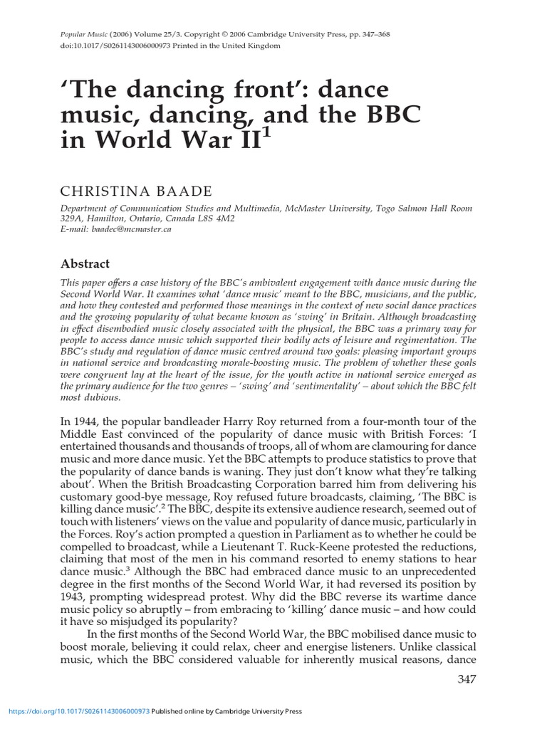 Dancing Front Dance Music Dancing and The BBC in World War II | PDF ...