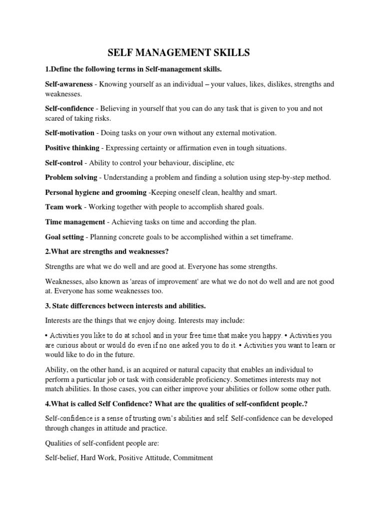 Self Management Skills | PDF