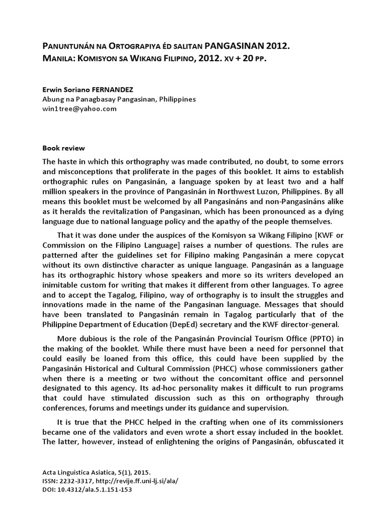 Panuntunan Na Ortograpiya Ed Salitan PANGASINAN 20 | PDF | Word | Languages