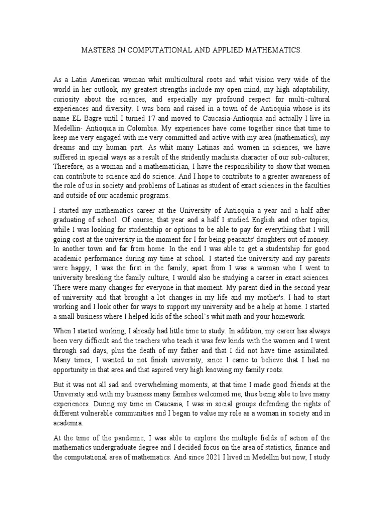 A Latin American Woman's Passionate Pursuit of a Masters in Computational and Applied ...