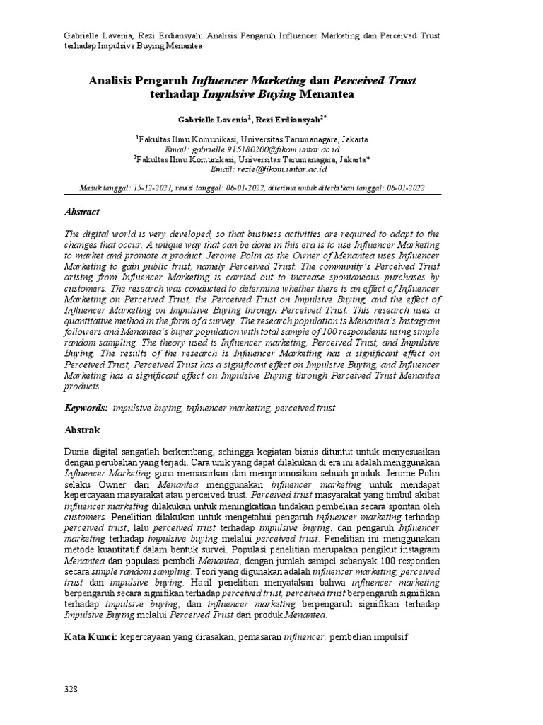 Analisis Pengaruh Influencer Marketing Dan Perceiv | PDF | Marketing | Business