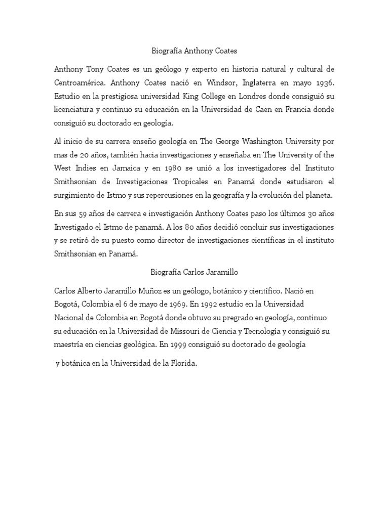 Biografías de Anthony Coates y Carlos Jaramillo | PDF