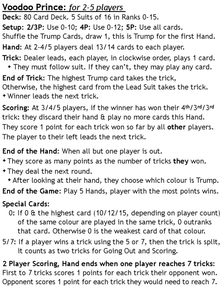 Voodoo Prince Card Sized Rules | PDF | Games Of Chance | Trick Taking Games