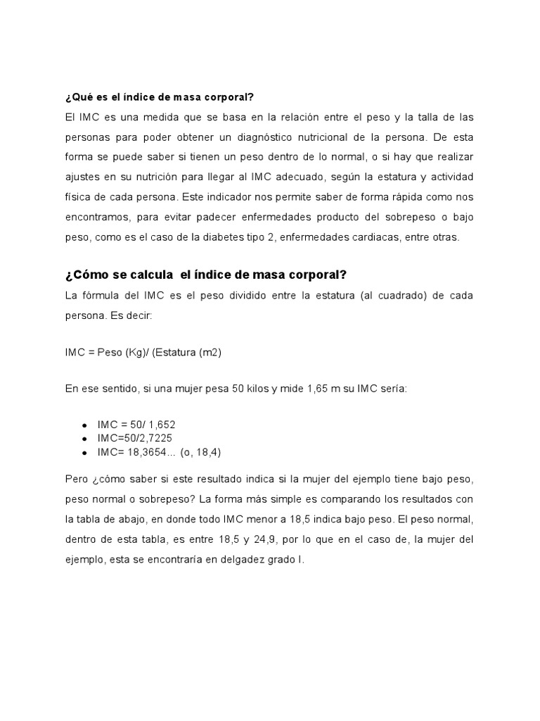 IMC, ¿Qué Es - , ¿Para Qué Sirve | PDF | Índice de masa corporal | Peso del cuerpo humano
