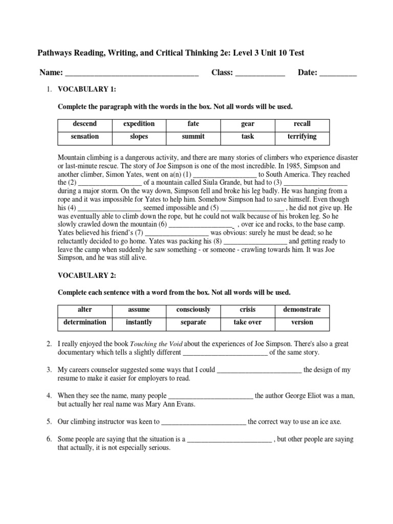 Pathways rw3 2e U10 Test | PDF | Dolphin | Meditation