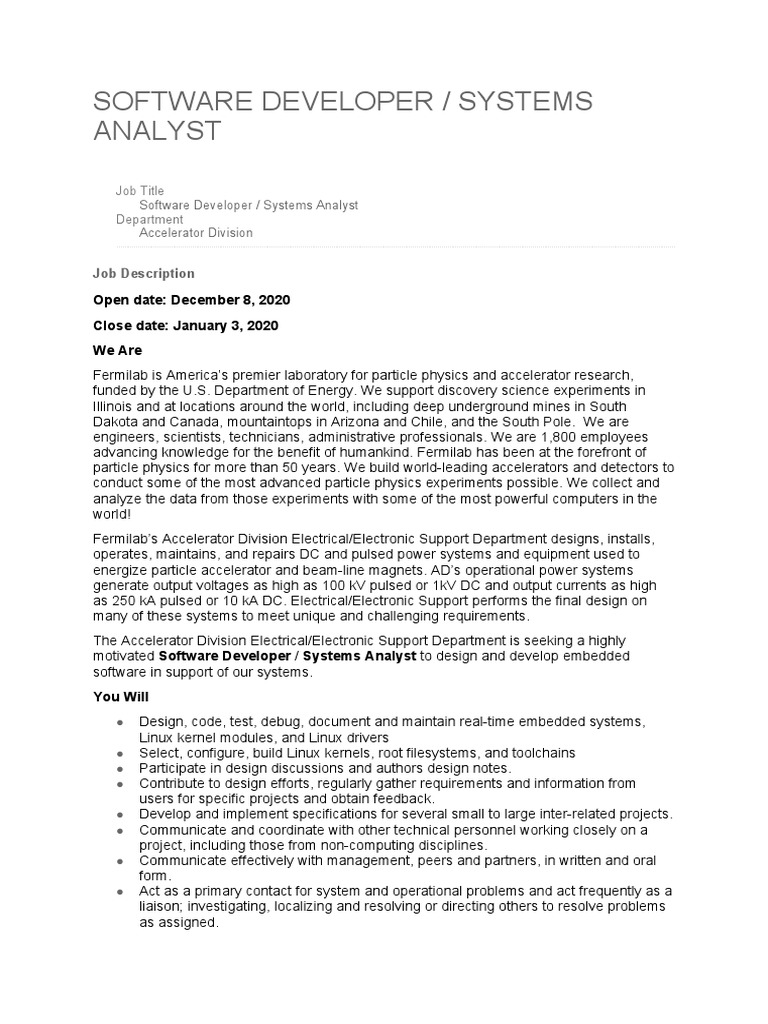 Fermilab Job Description | PDF | Analogue Electronics | Particle ...