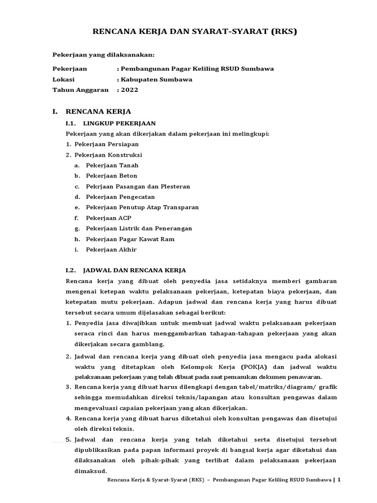 RKS - Pagar Rsud Sumbawa 2022-1 | PDF | Seni | Komputer