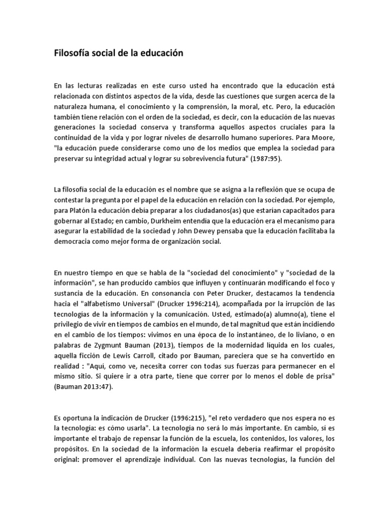 Filosofía Social de La Educación | PDF