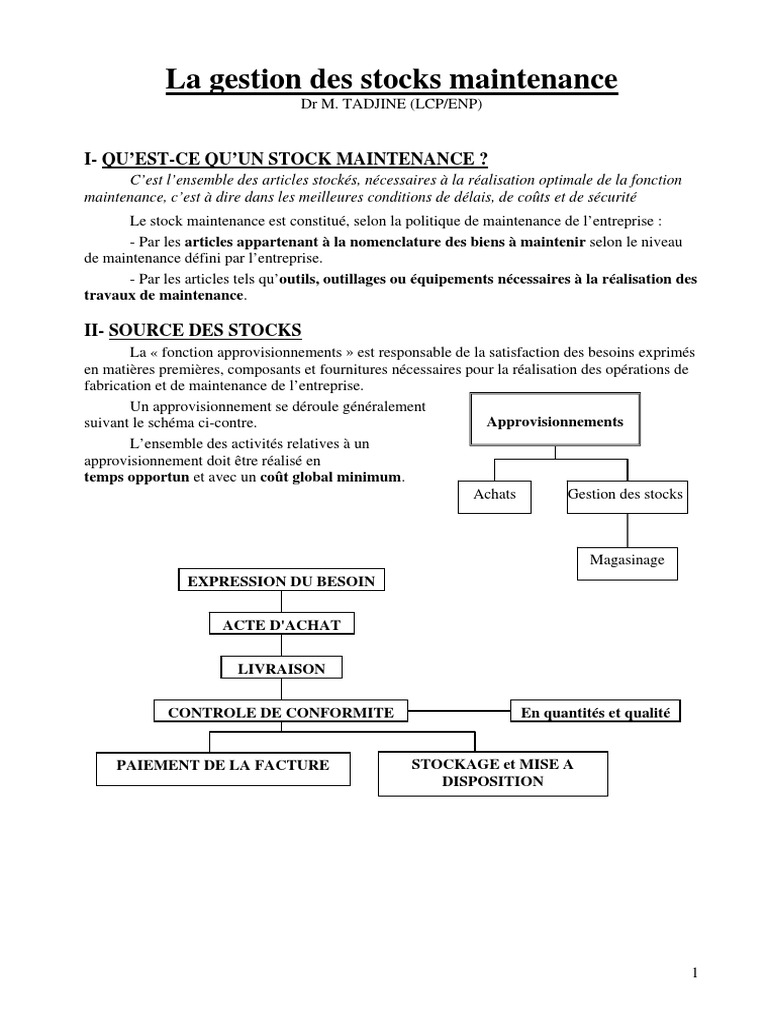 Gestion des Stocks en Maintenance | PDF | Inventaire | Processus d'affaires
