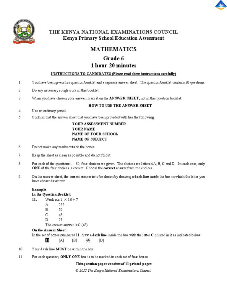 Mathematics Grade 6 Sample | PDF | Mathematics
