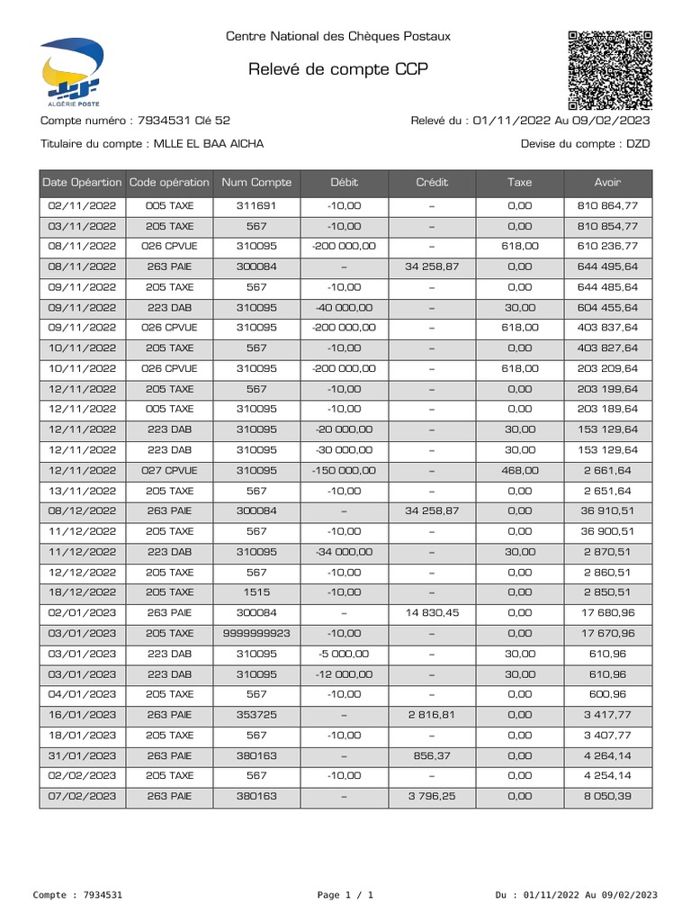 Relevé CCP 7934531 | PDF