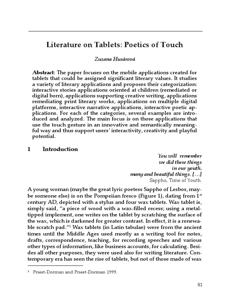 Literature On Tablets Poetics of Touch | PDF | Tablet Computer | Poetry
