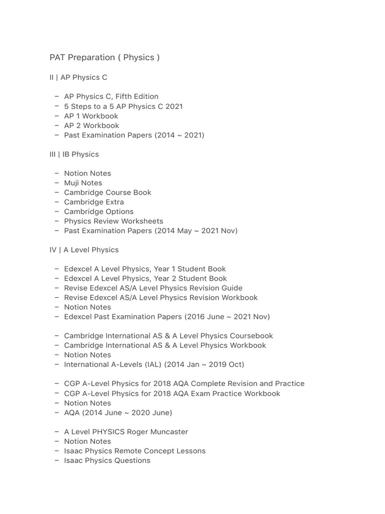 PAT Preparation (Physics) | PDF | Educational Assessment And Evaluation ...