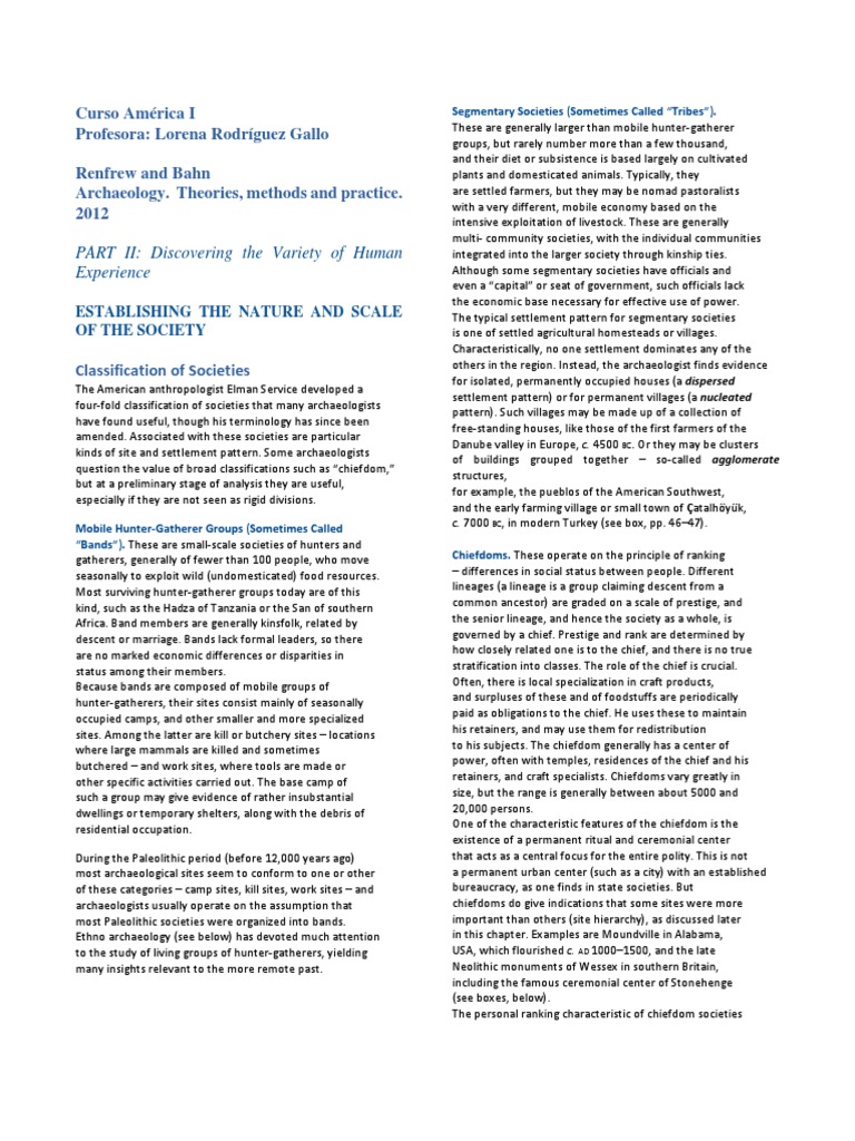 Sesión 2 Renfrew y Bahn - Classification of Societies | PDF | Society | Hunter Gatherer