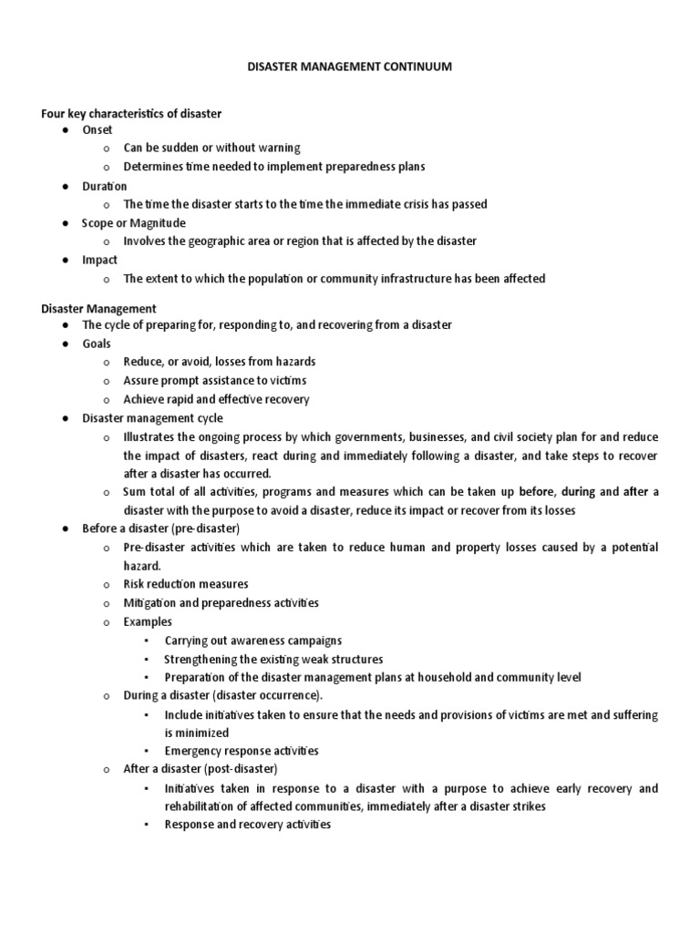 Disaster Management Continuum Overview | PDF | Emergency Management ...