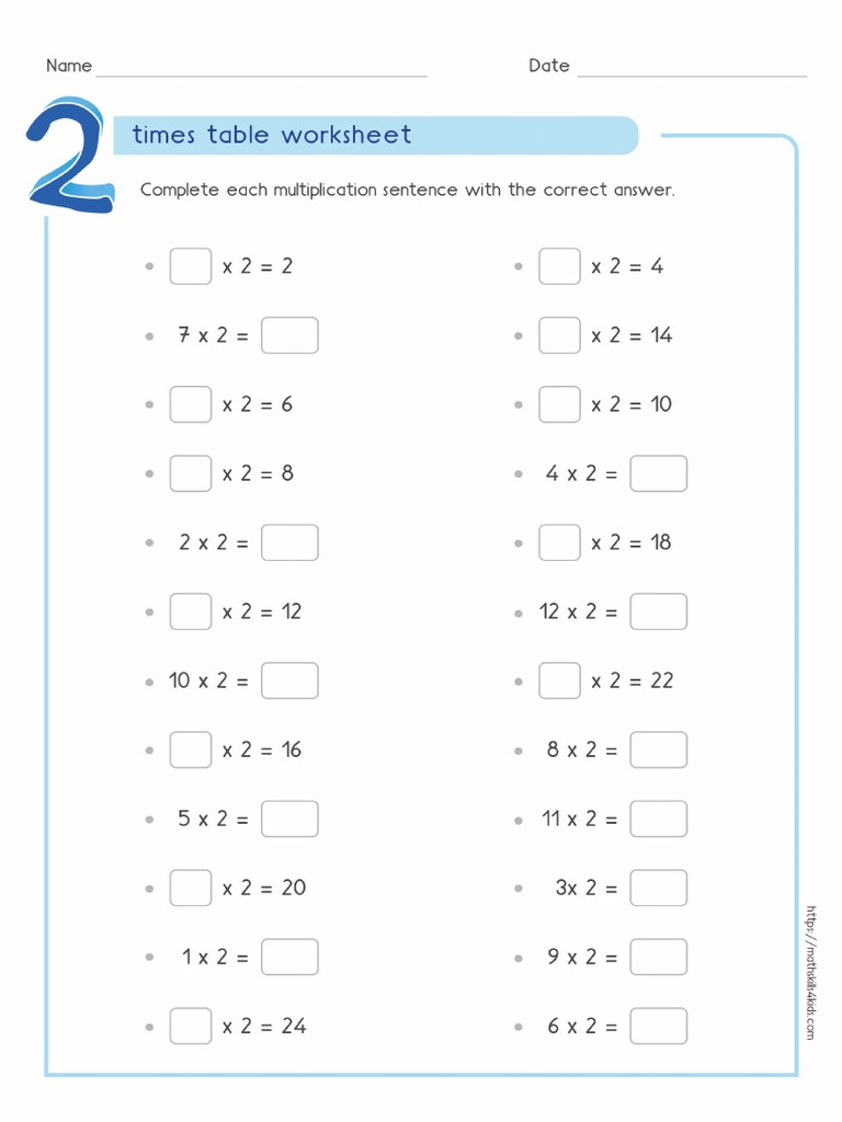 2 Times Table Practice - Challenge Worksheet - E2f6d | PDF