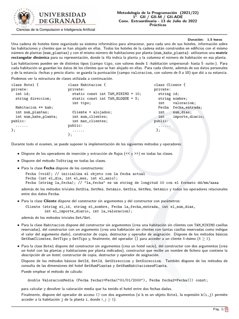 Examen MP - Prácticas - Conv - Extraordinaria 2021-2022 | PDF | Constructor (Programación ...