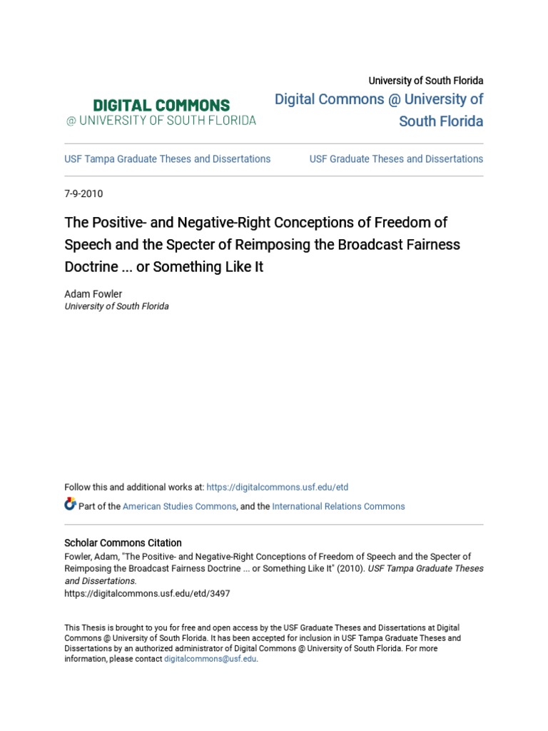 The Positive - and Negative-Right Conceptions of Freedom of Speech ...