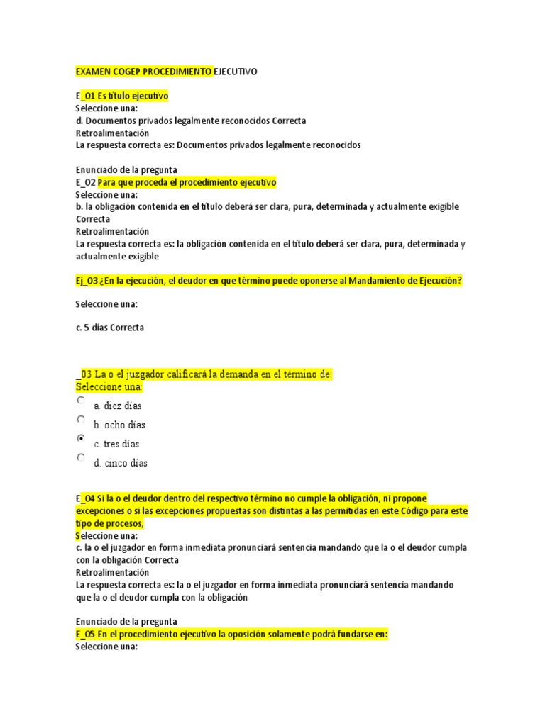 Examen Cogep Procedimiento Ejecutivo | PDF | Sentencia (ley) | Gobierno