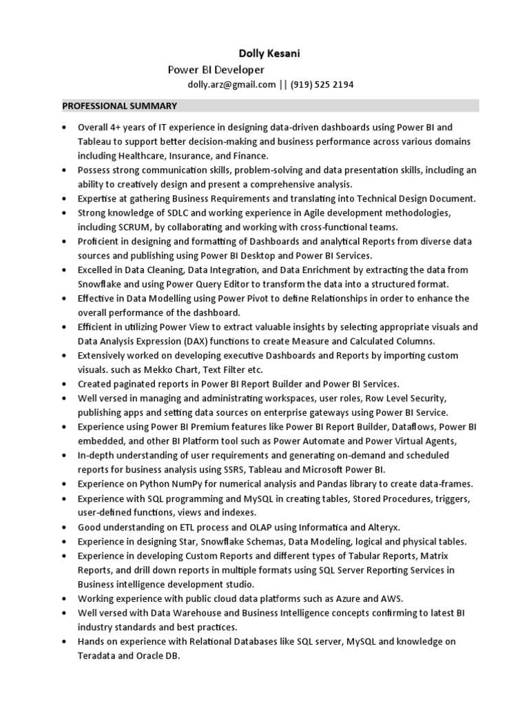 Kesani Resume - BI Developer | PDF | Microsoft Sql Server | Databases