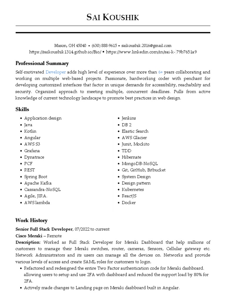 Sai Koushik Java Resume | Download Free PDF | Spring Framework | Representational State Transfer