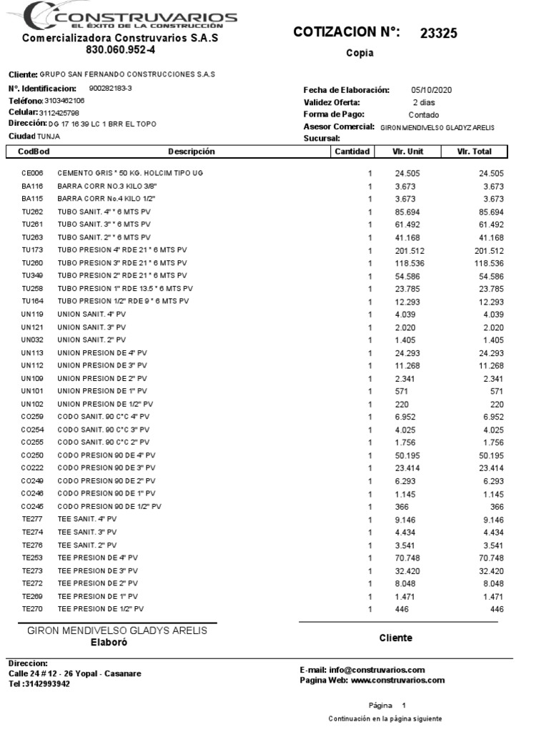 Cotización de CONSTRUVARIOS | PDF | Bancos | Bancario