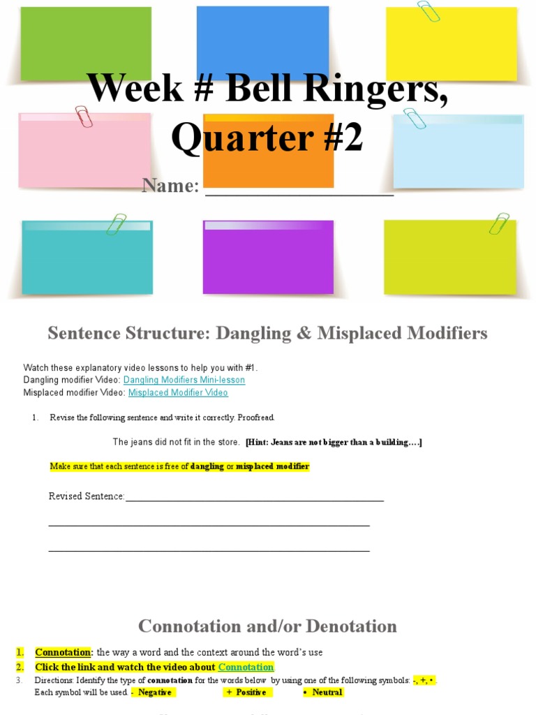 Bell Ringer Q2 Week1 | PDF | Verb | Phrase