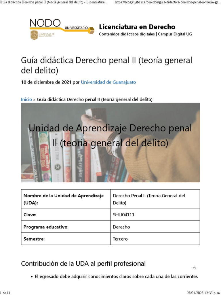Guía Didáctica Derecho Penal II (Teoría General Del Delito) - Licenciatura en Derecho | PDF ...