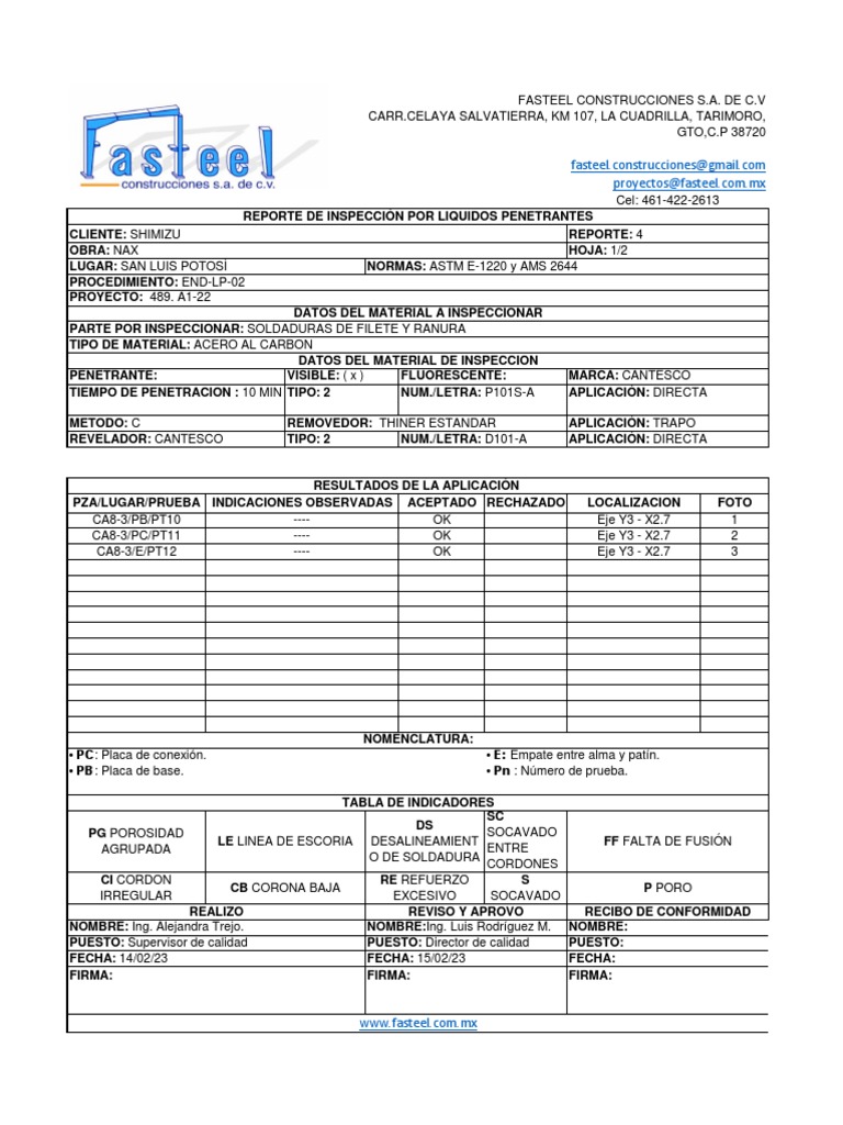 Reporte 4 Por Liquidos Penetrantes CA8 | PDF | Calefacción eléctrica ...