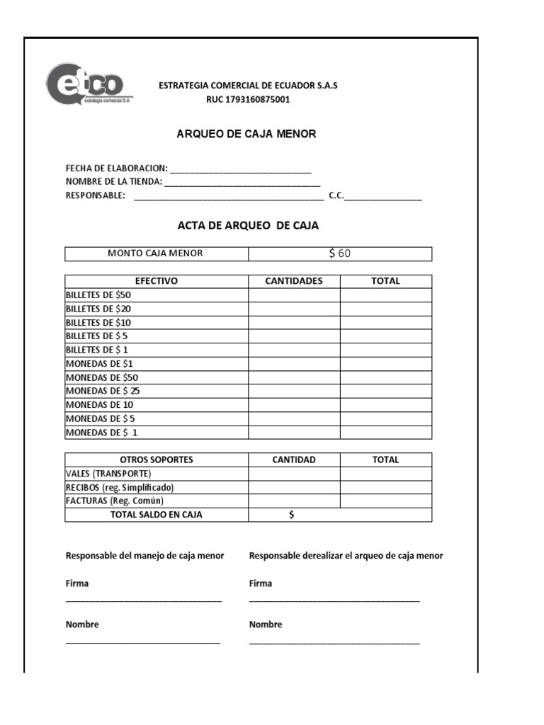 Formato Arqueo Caja | PDF