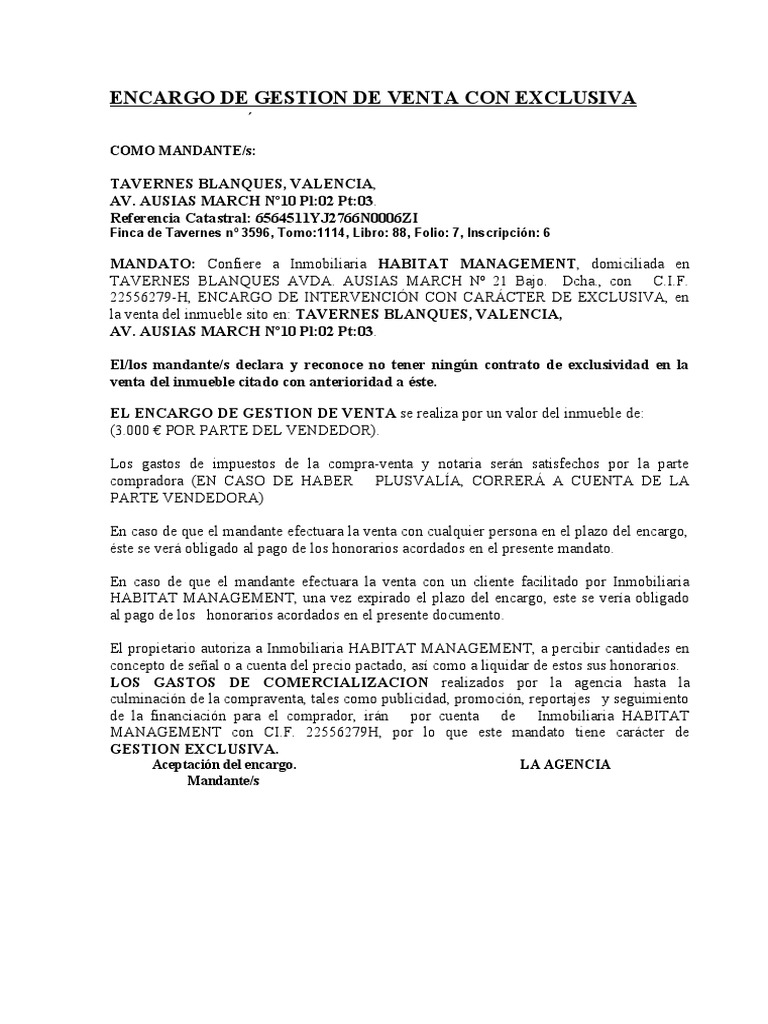 Encargo de Venta Con Exclusiva Vinculado | PDF