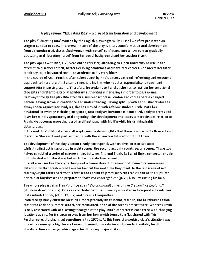 Play Review "Educating Rita" | PDF | Vocabulary
